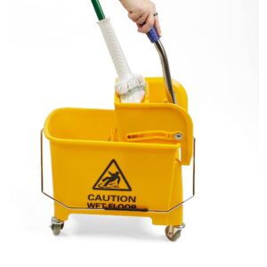 Mind Reader Mobile Heavy Duty Mop Bucket with Upward Press Wringer, 22-Quart (5.5 Gallon) Capacity, 16.25"L x 10.75"W x 24.5"H, Yellow