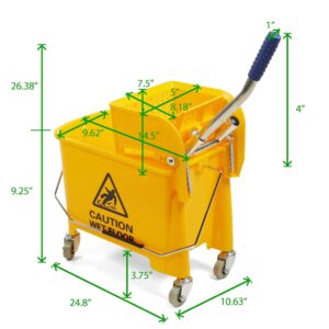 Mind Reader Mobile Heavy Duty Mop Bucket with Upward Press Wringer, 22-Quart (5.5 Gallon) Capacity, 16.25"L x 10.75"W x 24.5"H, Yellow