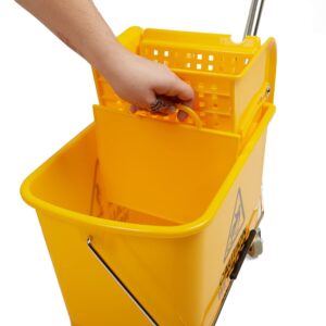 Mind Reader Mobile Heavy Duty Mop Bucket with Upward Press Wringer, 22-Quart (5.5 Gallon) Capacity, 16.25"L x 10.75"W x 24.5"H, Yellow