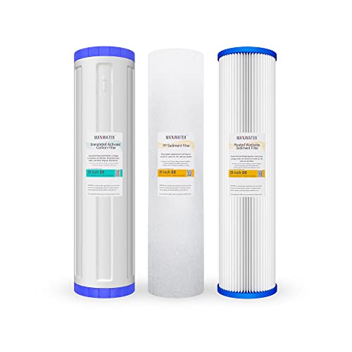 (3 Pack) 20" x 4.5" BB Whole House Pleated Sediment, GAC Carbon and Polypropylene Sediment Replacement Water Filters Works with 20" BB Whole House Water Systems