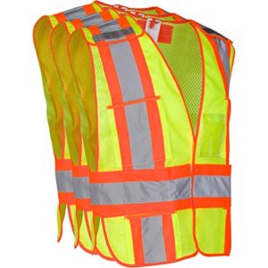 high visibility safety vest – ansi class 2 breakaway vest with 5 pockets, yellow with adjustable hook and loop closure, hi vis breathable mesh, heavy duty work wear for men or women, 3 pack (xl/xxl