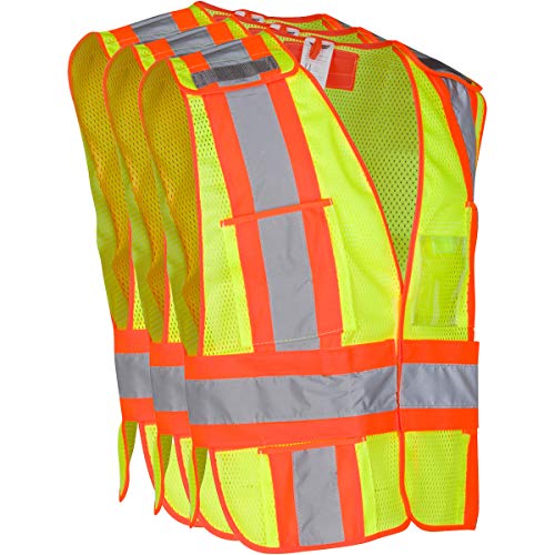 High Visibility Safety Vest – ANSI Class 2 Breakaway Vest with 5 Pockets, Yellow with Adjustable Hook and Loop Closure, Hi Vis Breathable Mesh, Heavy Duty Work Wear for Men or Women, 3 Pack (XL/XXL