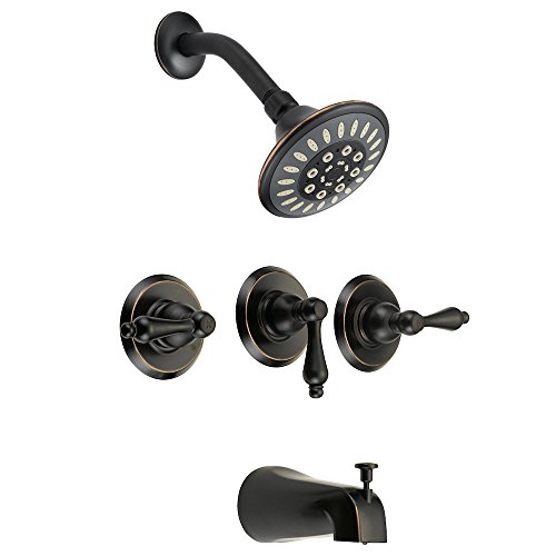 Designers Impressions 651701 Oil Rubbed Bronze Tub Shower Combo Faucet - Three Handle Design and Multi-Setting Shower Head - Convertible