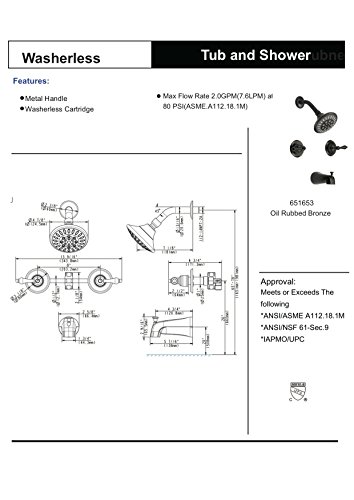 Designers Impressions 651693 Oil Rubbed Bronze Tub Shower Combo Faucet - Two Handle Mixer Design and Multi-Setting Shower Head - Convertible