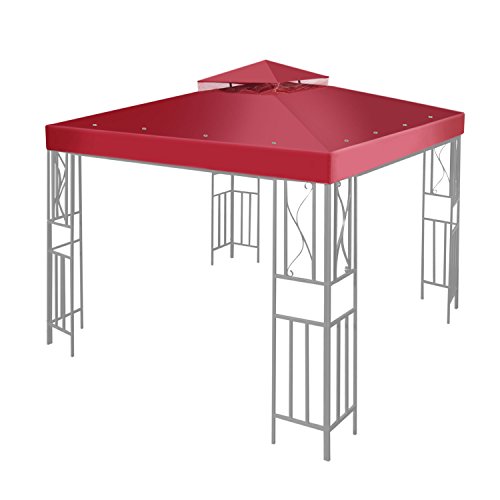 Flexzion 12' x 12' Gazebo Canopy Top Replacement Cover (Red) - Dual Tier Up Tent Accessory with Plain Edge Polyester UV30 Protection Water Resistant for Outdoor Patio Backyard Garden Lawn Sun Shade