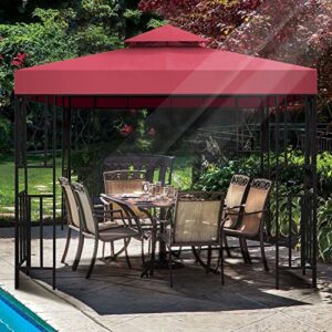 Flexzion 12' x 12' Gazebo Canopy Top Replacement Cover (Red) - Dual Tier Up Tent Accessory with Plain Edge Polyester UV30 Protection Water Resistant for Outdoor Patio Backyard Garden Lawn Sun Shade