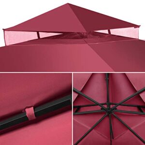 Flexzion 12' x 12' Gazebo Canopy Top Replacement Cover (Red) - Dual Tier Up Tent Accessory with Plain Edge Polyester UV30 Protection Water Resistant for Outdoor Patio Backyard Garden Lawn Sun Shade