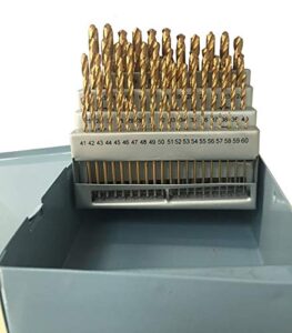 lldsimex 60 piece 1#-60# titanium nitride coated numbered drill bit set high speed steel (0.228" - 0.040")