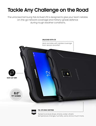 Samsung Unlocked Galaxy Tab Active2 Water-Resistant 8” Rugged Tablet |16GB & LTE | Biometric Security (SM-T397UZKAXAA), Black