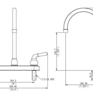 Chromed Surface 8" Two-Handle Tall Stainless Steel Spout Kitchen Faucet 8-Inch Center Hole [1113 PF] ADA Plastic (POM) Body HI Rise SPOUT NO Lead