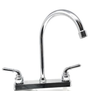 Chromed Surface 8" Two-Handle Tall Stainless Steel Spout Kitchen Faucet 8-Inch Center Hole [1113 PF] ADA Plastic (POM) Body HI Rise SPOUT NO Lead