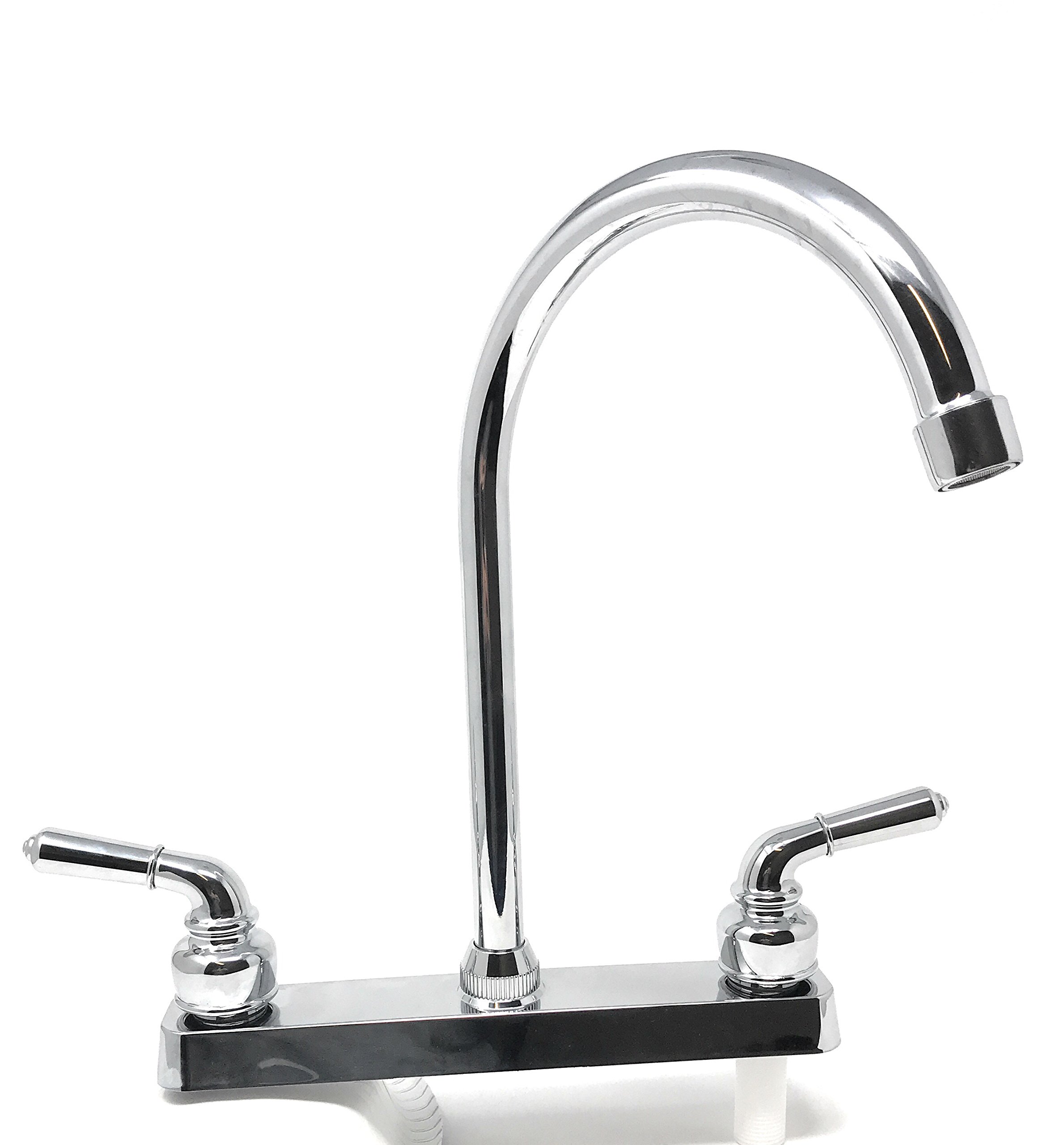 Chromed Surface 8" Two-Handle Tall Stainless Steel Spout Kitchen Faucet 8-Inch Center Hole [1113 PF] ADA Plastic (POM) Body HI Rise SPOUT NO Lead