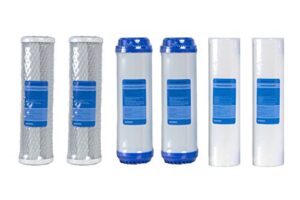 green label brand universal 10in. replacement filter set for standard multi-stage reverse osmosis water filtration systems: 2 pp sediment, 2 gac, 2 cto carbon block filters (3-stage, 6 filters)