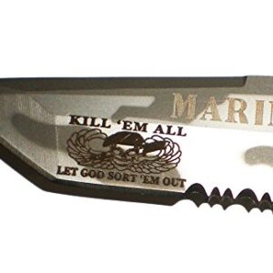 Black Handle Camo Blade KILL'EM ALL LET GOD SORT'EM OUT U.S. MARINES SPRING ASSISTED RESCUE POCKET KNIFE WITH GLASS BREAKER