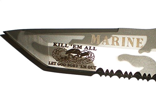 Black Handle Camo Blade KILL'EM ALL LET GOD SORT'EM OUT U.S. MARINES SPRING ASSISTED RESCUE POCKET KNIFE WITH GLASS BREAKER