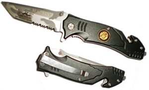 black handle camo blade kill'em all let god sort'em out u.s. marines spring assisted rescue pocket knife with glass breaker