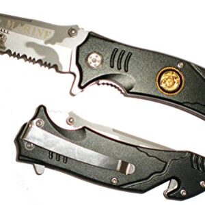 Black Handle Camo Blade KILL'EM ALL LET GOD SORT'EM OUT U.S. MARINES SPRING ASSISTED RESCUE POCKET KNIFE WITH GLASS BREAKER