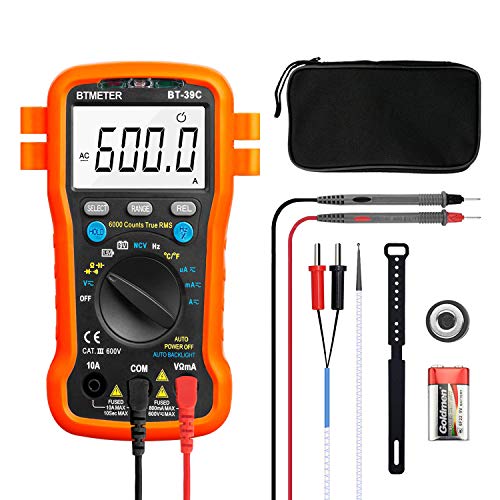 BTMETER BT-39C True RMS Digital Multimeter Auto Ranging for AC DC Voltage,Current, Resistance, Capacitance Tester with Temp Battery LED Test Auto Backlit