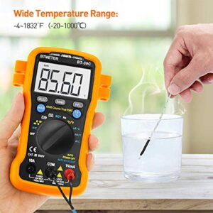 BTMETER BT-39C True RMS Digital Multimeter Auto Ranging for AC DC Voltage,Current, Resistance, Capacitance Tester with Temp Battery LED Test Auto Backlit