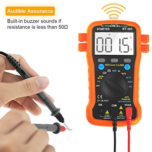 BTMETER BT-39C True RMS Digital Multimeter Auto Ranging for AC DC Voltage,Current, Resistance, Capacitance Tester with Temp Battery LED Test Auto Backlit