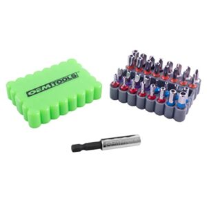 oemtools 25959 33 piece security bit set, includes spanner, tri-wing, torq, hex security, and tamper proof star security bits with 1/4 inch hex bit holder