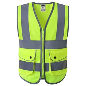 jksafety class 2 high visibility zipper front kids safety vest with reflective strips, yellow meets ansi/isea standards (kid-medium yellow)