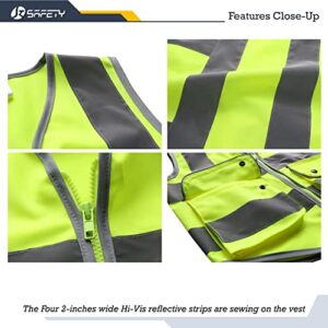 JKSafety Class 2 High Visibility Zipper Front Kids Safety Vest With Reflective Strips, Yellow Meets ANSI/ISEA Standards (Kid-Medium Yellow)