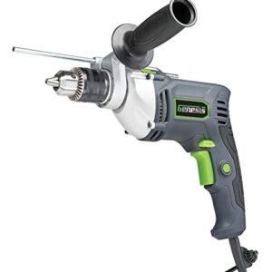 Genesis GHD1275 7.5-Amp 1/2-In. Variable-Speed Reversible Hammer Drill with Depth Gauge, Auxiliary Handle, Chuck Key and 2 Year Warranty