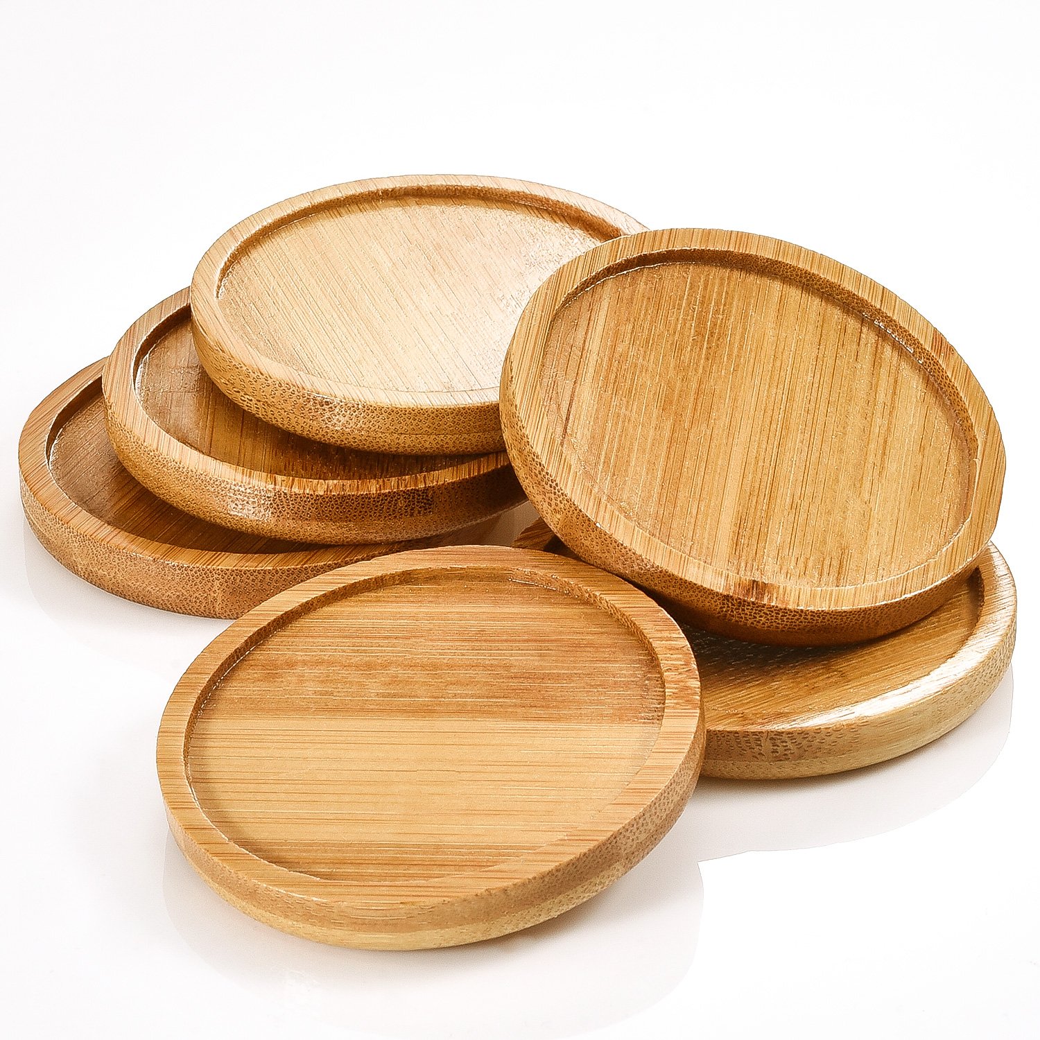 Trays 2.5 Inch Bamboo Round Plant Saucer for Most Plant Pot Flower Pot, Solution for Owl Pot with Hole (6 Pack)