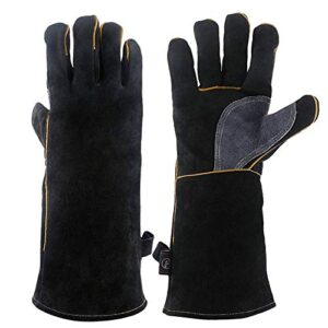 kim yuan extreme heat & fire resistant gloves leather with kevlar stitching,mitts perfect for fireplace, stove, oven, grill, welding, bbq, mig, pot holder, animal handling