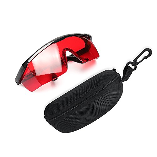 Huepar GL01R Red Laser Enhancement Glasses - Eye Protection Safety Glasses for Red Laser Level, Rotary and Multi-Line Laser Tools - Goggles with Adjustable Temple (Protective Box Included)