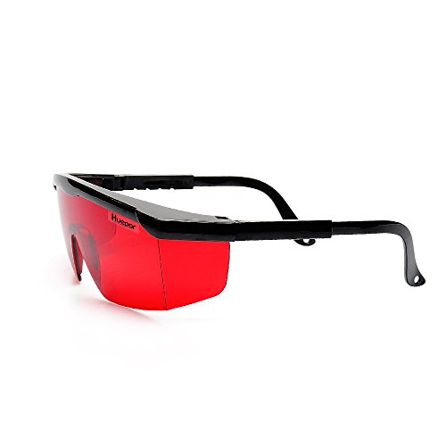 Huepar GL01R Red Laser Enhancement Glasses - Eye Protection Safety Glasses for Red Laser Level, Rotary and Multi-Line Laser Tools - Goggles with Adjustable Temple (Protective Box Included)