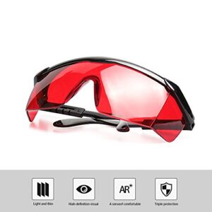 Huepar GL01R Red Laser Enhancement Glasses - Eye Protection Safety Glasses for Red Laser Level, Rotary and Multi-Line Laser Tools - Goggles with Adjustable Temple (Protective Box Included)