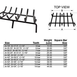 COOKE Standard Steel Fireplace Grate, for Indoor and Outdoor Wood Burning Fireplaces, Choose from Many Sizes (Front: 56", Back 54", Depth: 16", 14-bar)