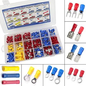 amlits 300 pcs insulated wire electrical connectors - butt, ring, spade, quick disconnect - crimp terminals connectors assortment kit