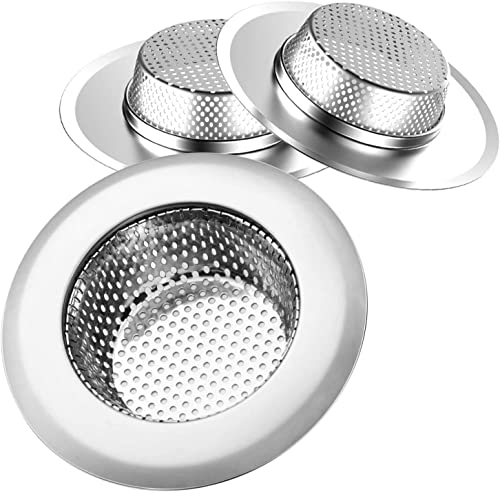 Helect 3-Pack Kitchen Sink Strainer Stainless Steel Drain Filter Strainer with Large Wide Rim 4.5" for Kitchen Sinks