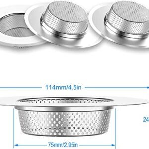 Helect 3-Pack Kitchen Sink Strainer Stainless Steel Drain Filter Strainer with Large Wide Rim 4.5" for Kitchen Sinks