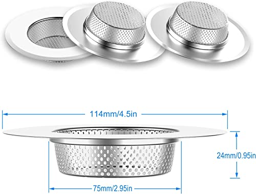 Helect 3-Pack Kitchen Sink Strainer Stainless Steel Drain Filter Strainer with Large Wide Rim 4.5" for Kitchen Sinks