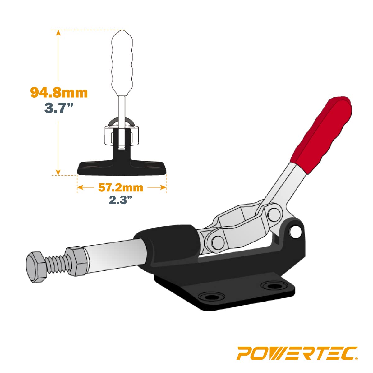 POWERTEC 20318 Push Pull Toggle Clamp 305CM - 500 lb Heavy Duty Holding Capacity, Plunger Stroke Clamp w Flange Base Plate, 1PK