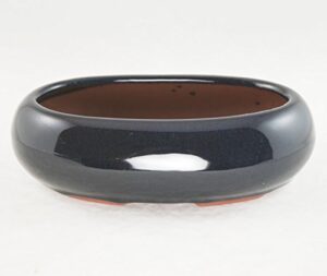 narrow oval bonsai/cactus & succulent pot 7.5"x 4.5"x 2" - navy blue glazed