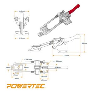 POWERTEC 20324 Vertical Latch Action Toggle Clamp 40344 w Threaded U Bolt and Red Vinyl Handle Grip – 1980 lb Holding Capacity, 1PK