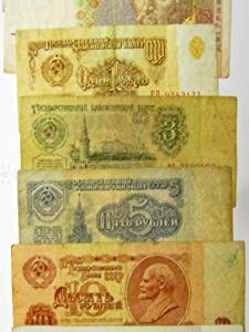 Lot of 5 USSR Old Rare Banknotes and 2 Ukrainian notes: 1, 3, 5, 10, 25 Rubles Collectible 1961 with Lenin Portrait and 2 Ukrainian notes 1,2 hryvnia