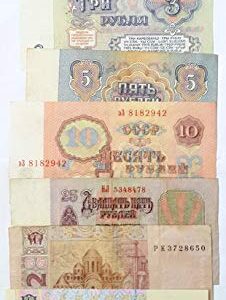 Lot of 5 USSR Old Rare Banknotes and 2 Ukrainian notes: 1, 3, 5, 10, 25 Rubles Collectible 1961 with Lenin Portrait and 2 Ukrainian notes 1,2 hryvnia