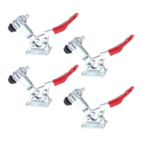 POWERTEC 20321 Quick Release Horizontal Toggle Clamp 201 - 60 lb Holding Capacity w Rubber Pressure Tip, 4PK,Silver