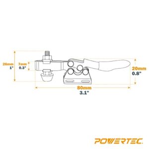 POWERTEC 20321 Quick Release Horizontal Toggle Clamp 201 - 60 lb Holding Capacity w Rubber Pressure Tip, 4PK,Silver