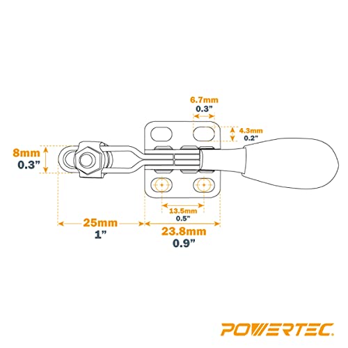 POWERTEC 20321 Quick Release Horizontal Toggle Clamp 201 - 60 lb Holding Capacity w Rubber Pressure Tip, 4PK,Silver