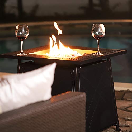 BALI OUTDOORS Propane Fire Pit Table, 28 inch 50,000 BTU Auto-Ignition Outdoor Gas Fire Pit Table, CSA Certification Approval and Strong Steel Tabletop (Square Black)