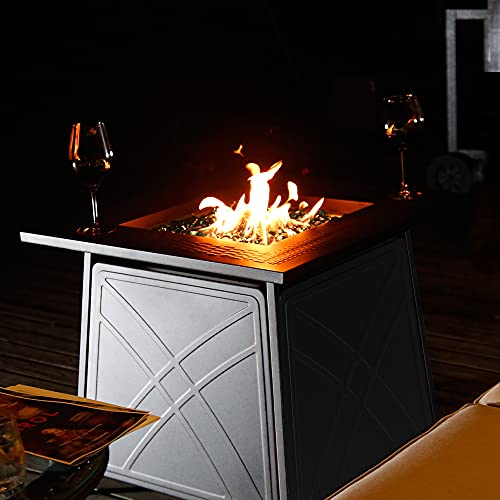 BALI OUTDOORS Propane Fire Pit Table, 28 inch 50,000 BTU Auto-Ignition Outdoor Gas Fire Pit Table, CSA Certification Approval and Strong Steel Tabletop (Square Black)