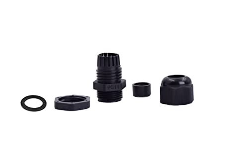 100pcs PG11 Waterproof Cable Gland Connector Black Plastic Adjustable IP68 M18 Thread Cable Gland with Locknut Rubber Ring for 5-10mm Wire