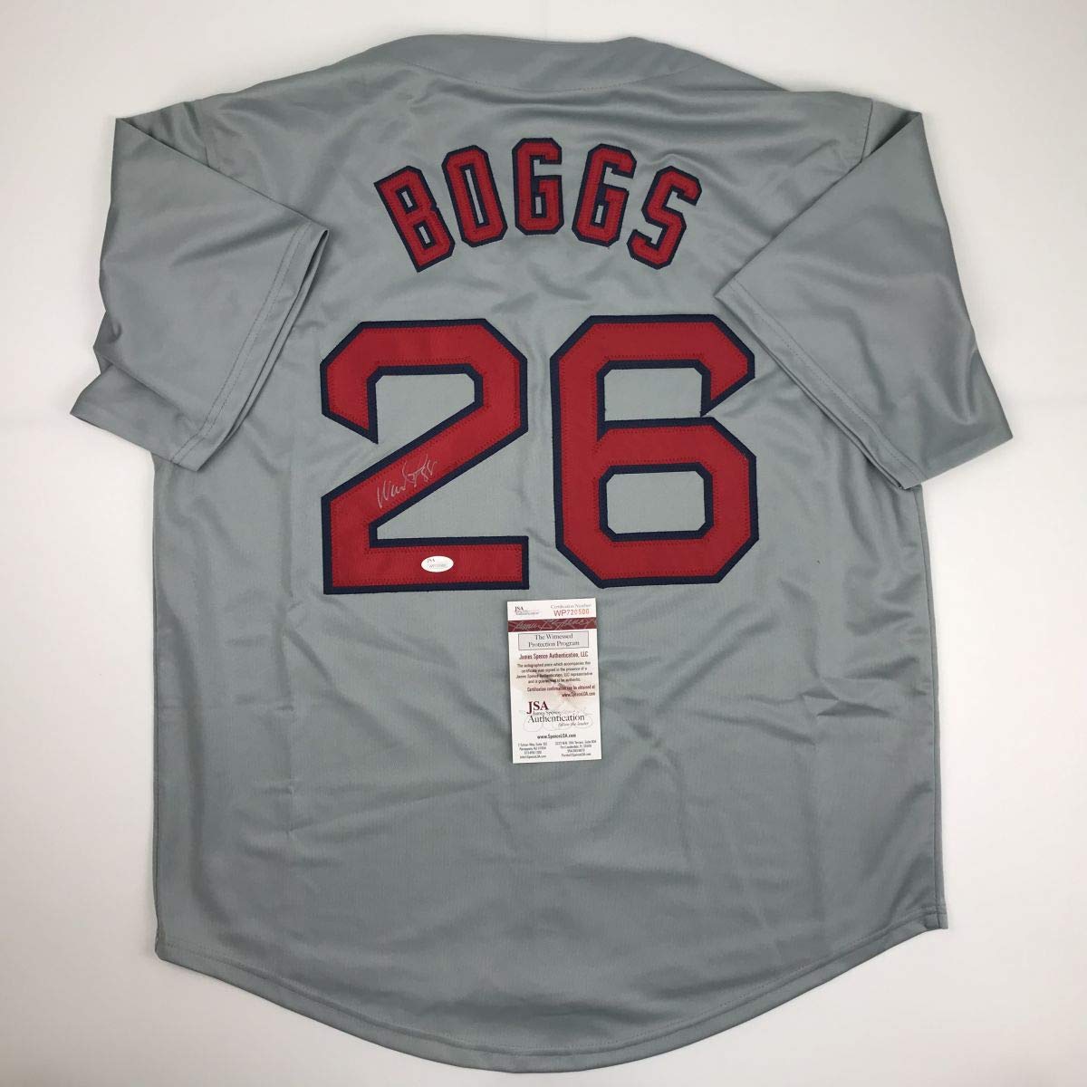 Autographed/Signed Wade Boggs Boston Grey Baseball Jersey JSA COA